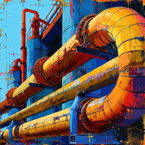 Power Plant Pipeline Art Vibrant Infrastructure Dynamic Flow Stock Illustration Illustration