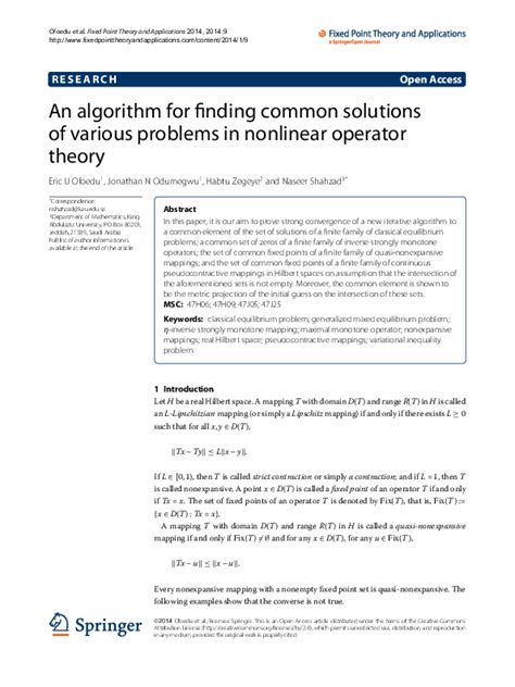 Pdf An Algorithm For Finding Common Solutions Of Various Problems In