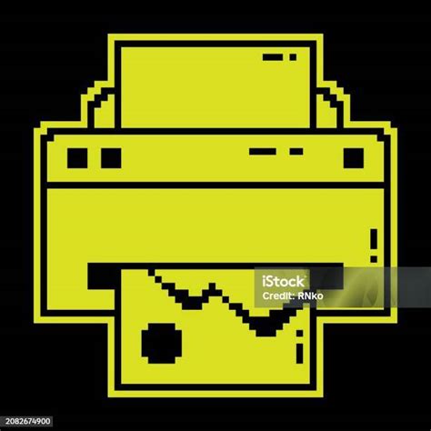 픽셀 실루엣 아이콘입니다 잉크젯 프린터 사무실에서 복사기를 사용하여 문서를 인쇄합니다 간단한 검정색과 노란색 벡터 Gui 위젯에