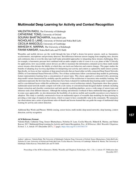 PDF Multimodal Deep Learning For Activity And Context Recognition