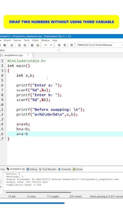 Swap Two Numbers Without Using Third Variable Fyp Shorts C Cpp Cprogramming Fypシ Viral