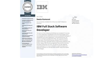 Sweta Kumavat On Linkedin Completion Certificate For Ibm Full Stack Software Developer