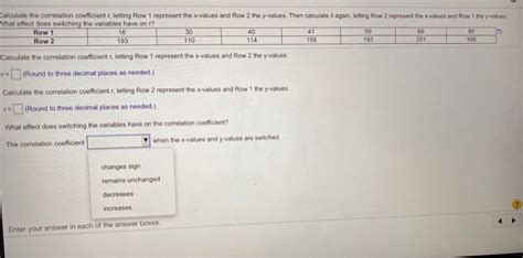Solved Calculate The Correlation Coefficient Letting Row 1
