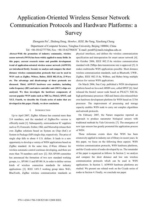Pdf Application Oriented Wireless Sensor Network Communication Protocols And Hardware