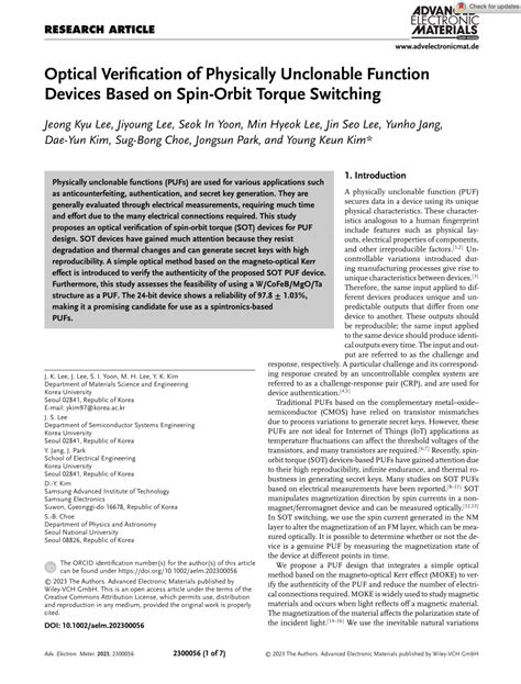 Pdf Optical Verification Of Physically Unclonable Function Devices Based On Spin‐orbit Torque