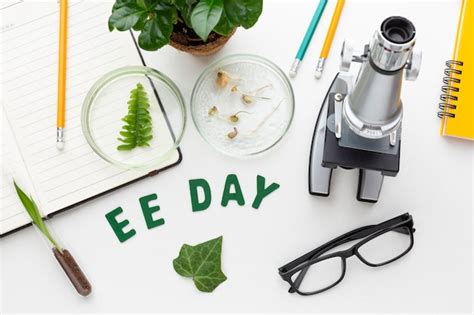 Premium Photo Top View Microscope And Plants Arrangement