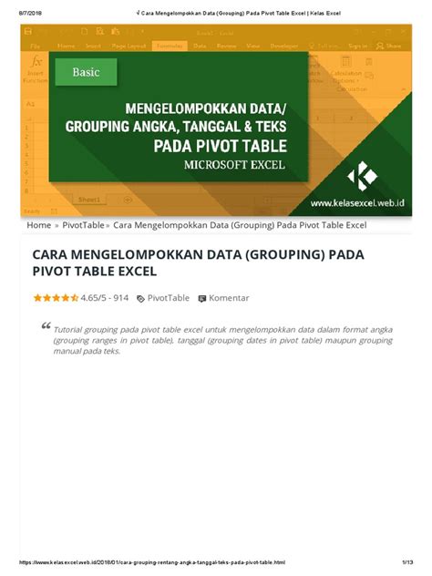 Cara Mengelompokkan Data Grouping Pada Pivot Table Excel Kelas