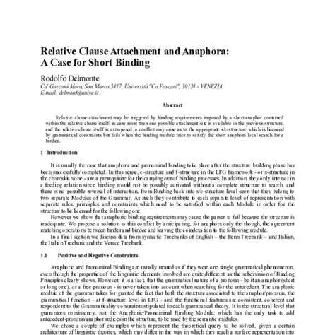 Relative Clause Attachment And Anaphora A Case For Short Binding Acl
