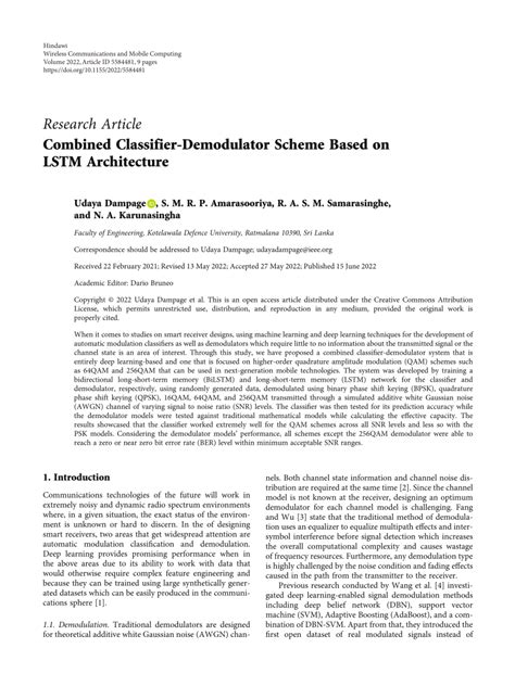 pdf combined classifier demodulator scheme based on lstm architecture