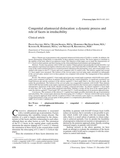PDF Congenital Atlantoaxial Dislocation A Dynamic Process And Role Of Facets In