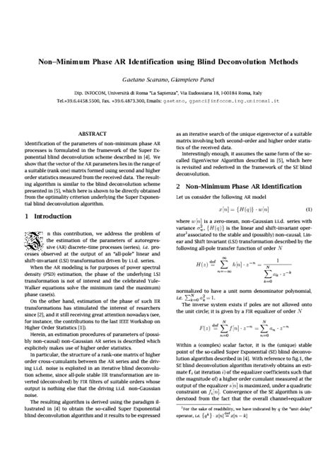 Pdf Non Minimum Phase Ar Identification Using Blind Deconvolution Methods