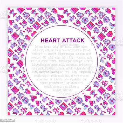 얇은 선 아이콘심장 마비 증상 개념 현기증 호흡 곤란 심전도 공황 발작 약점 급성 통증 콜레스테롤 수치 구역 질 당뇨병 벡터 일러스트레이션 인쇄 미디어 템플릿 개념에 대한