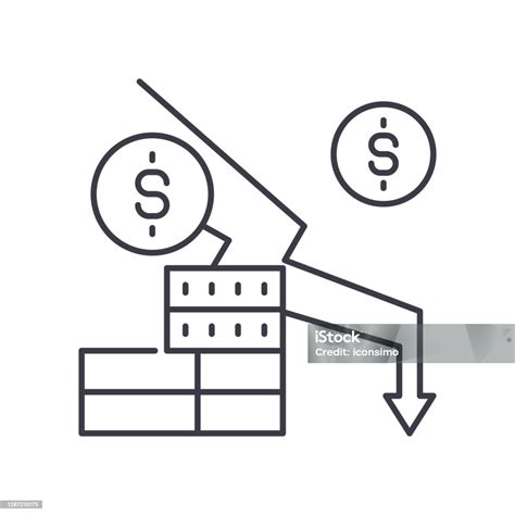 경제 불황 아이콘 선형 격리 된 일러스트레이션 얇은 선 벡터 웹 디자인 기호 흰색 배경에 편집 가능한 스트로크와 개요 개념 기호 0명에 대한 스톡 벡터 아트 및 기타 이미지