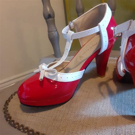 Size 4 Pin Up Girl Vintage Style Shoes As New Red Depop