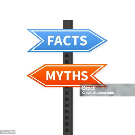 신화 대 사실로 방향을 표시하십시오 참 또는 거짓 사실에 대한 포인터 인간의 선택 도로의 경로 아이디어 또는 결정을 내리기위한 기둥의 방향 화살표 마케팅 및 광고 벡터 그림