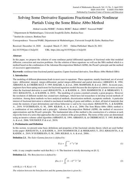 Pdf Solving Some Derivative Equations Fractional Order Nonlinear Partials Using The Some