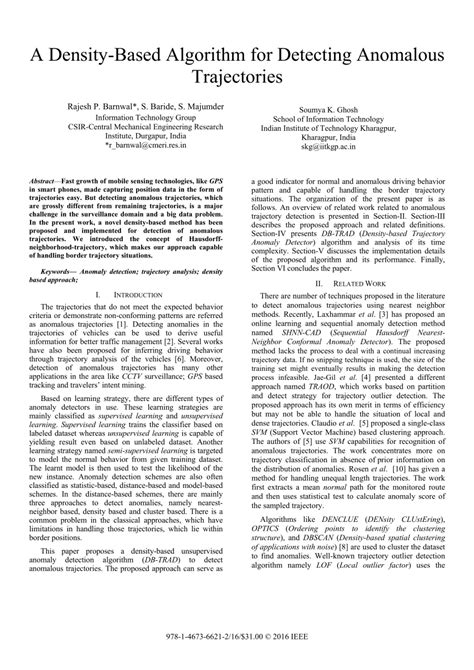 Pdf A Density Based Algorithm For Detecting Anomalous Trajectories