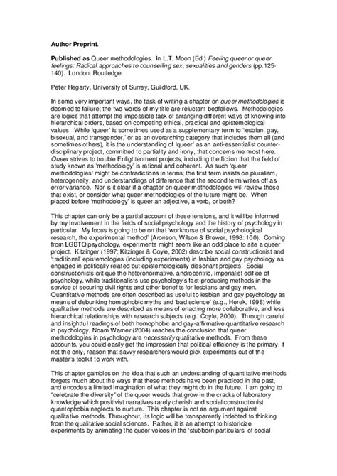 Pdf Queer Methodologies