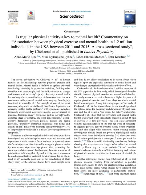Pdf Is Regular Physical Activity A Key To Mental Health Commentary On Association Between