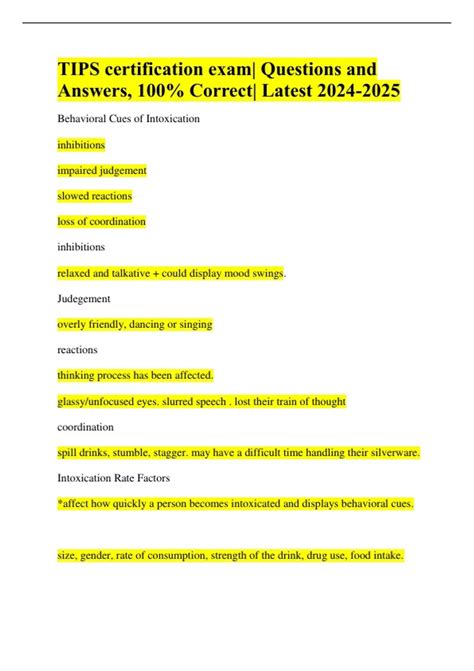 TIPS Certification Exam Questions And Answers Correct Latest TIPS Certification