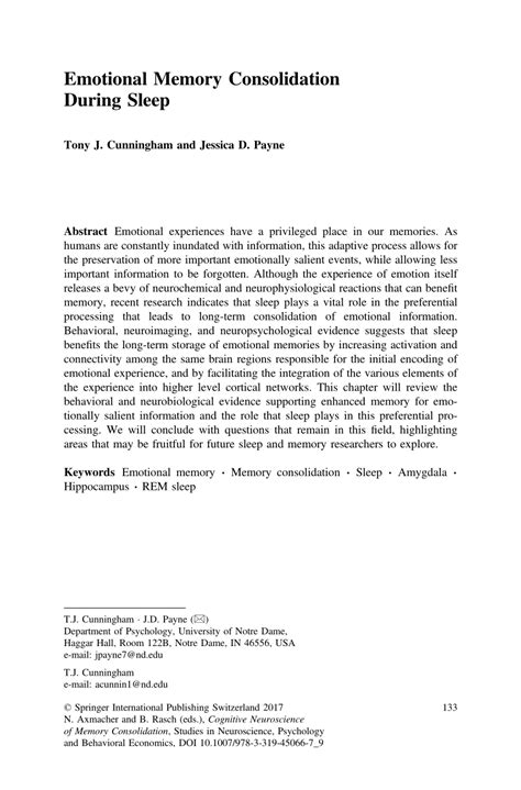 Pdf Emotional Memory Consolidation During Sleep