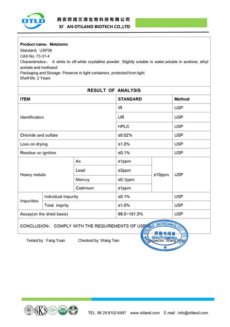 Wholesale Melatonin Cas：73 31 4）usp 38 Bulksupplierfactory Otiland