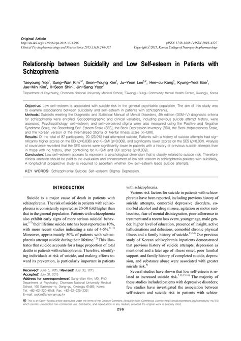 Pdf Relationship Between Suicidality And Low Self Esteem In Patients With Schizophrenia