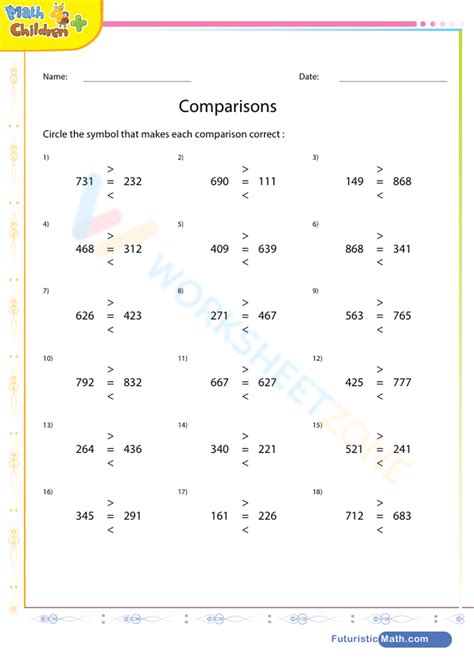 Number Comparisons Worksheet