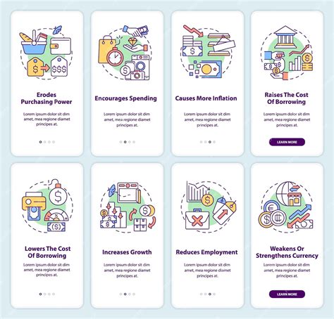 Premium Vector Inflation Consequences Onboarding Mobile App Screen Set