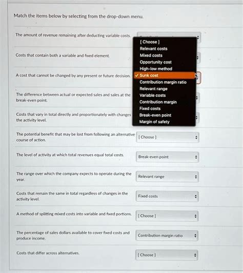 Solved Match The Items Below By Selecting From The Drop Down Menu The Amount Of Revenue