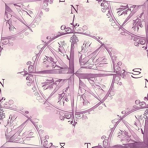 Nautical Compass Tile With Mauve Purple Rose
