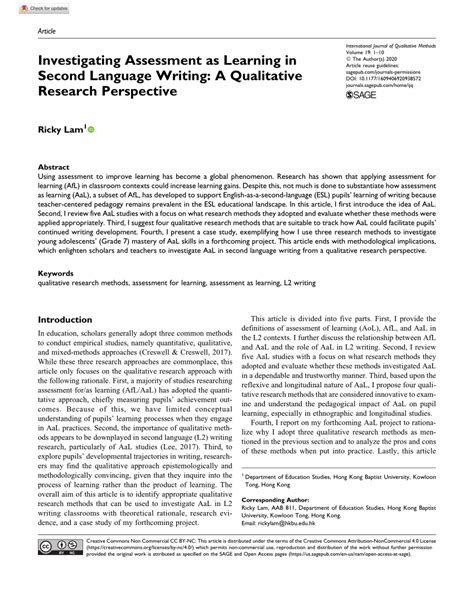 Pdf Investigating Assessment As Learning In Second Language Writing A Qualitative Research