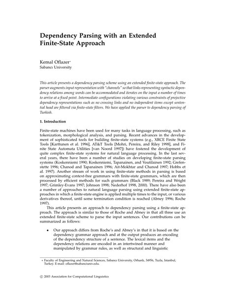 Pdf Dependency Parsing With An Extended Finite State Approach