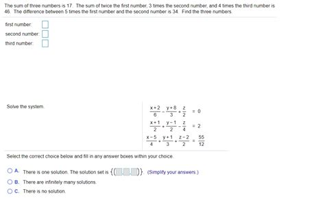 solved the sum of three numbers is 17 the sum of twice the