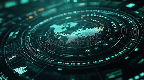 global data visualization interface with world map charts and technological elements stock