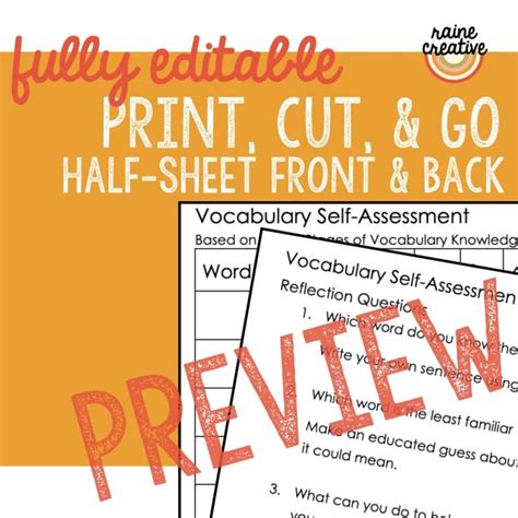 Vocabulary Self Assessment And Reflection By Raine Creative Tpt