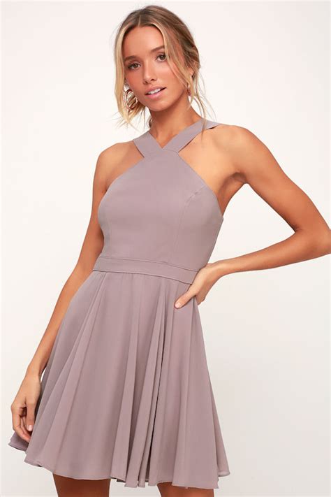Lovely Taupe Dress Halter Dress Skater Dress Lulus