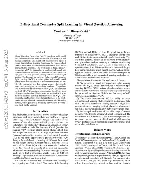 Pdf Bidirectional Contrastive Split Learning For Visual Question Answering Accepted For Aaai24