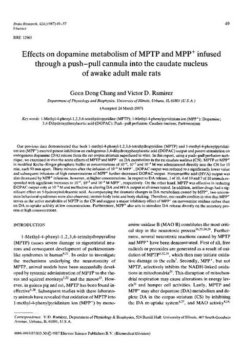 Pdf Effects Of Dopamine Metabolism Of Mptp And Mpp Infused Through A Push Pull Cannula Into
