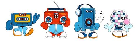 디스코 파티 일러스트레이션용 레트로 음악 캐릭터 무료 벡터