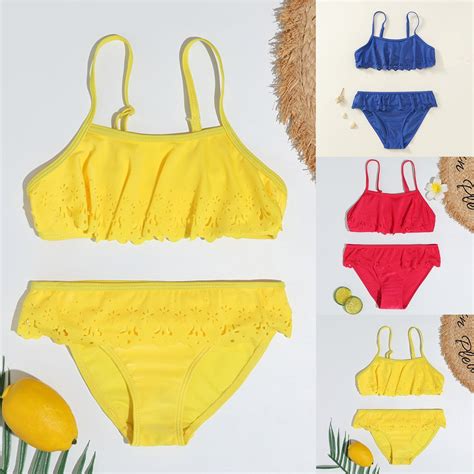 Vqpzlfhb Girls Swimwear 2 Piece Bikini Set Solid Color Beach Bathing