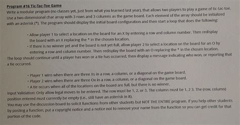 Solved Program 16 Tic Tac Toe Game Write A Modular Program