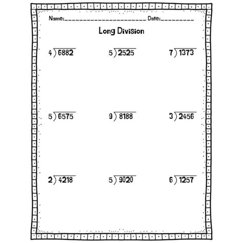 4 Digit By 1 Digit Long Division Math Worksheets By Monalisa Creative