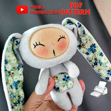 Pdf Sewing Pattern Adorable Plush Bunny 17 Cm 7 T Etsy