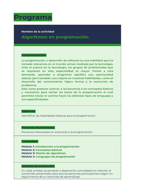 Programa Algorítmos En Programación Pdf Arte Informática