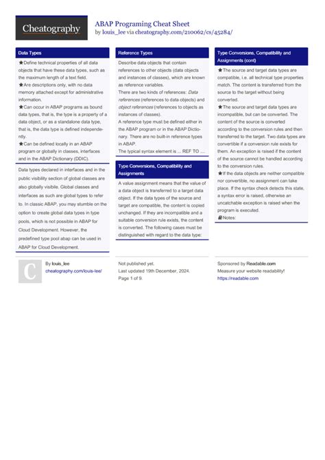 abap programing cheat sheet by louis lee download free from
