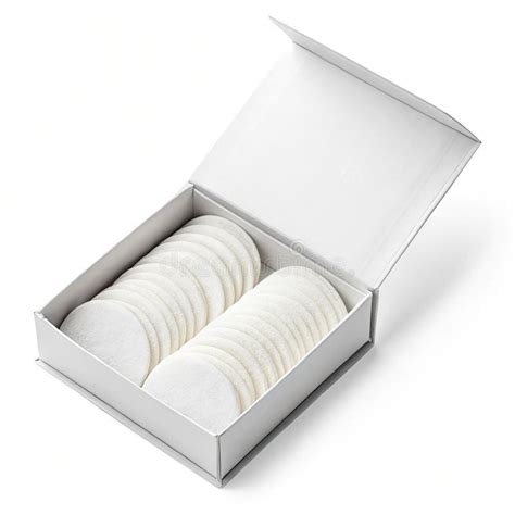 Box Of Organic Cotton Makeup Remover Pads On White Background Stock
