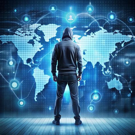 Hacker Standing And Prepare To Attack With Cyber Crime Icons On World
