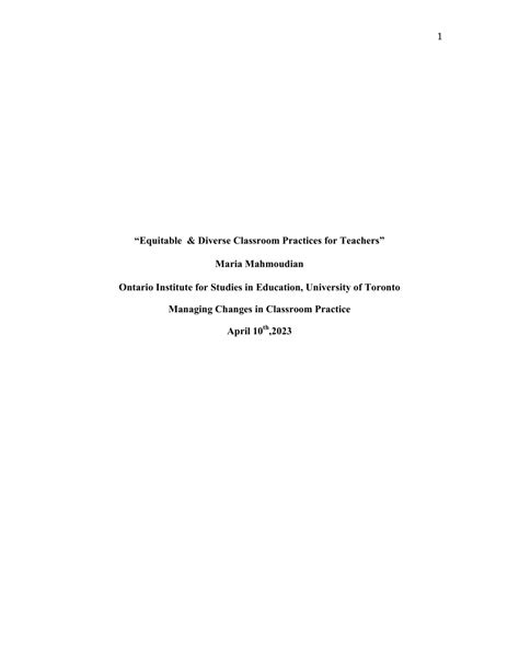 Pdf Equitable And Diverse Classroom Practices For Teachers