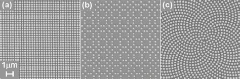sem micrographs of periodic a fibonacci b and ga spiral c arrays